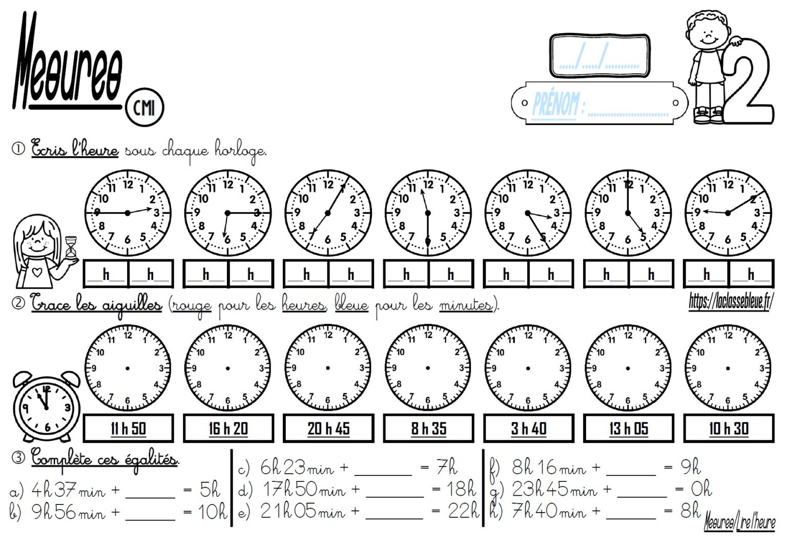 CM-Mesures-Lire l’heure-Les fiches d’activité - laclassebleue, site de ...