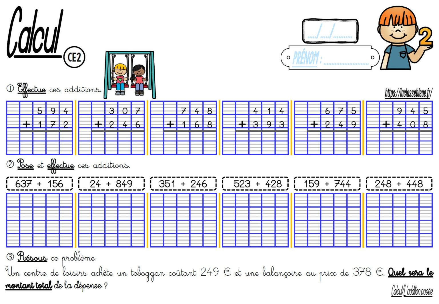 CE2-Calcul-L’addition posée - laclassebleue, site de partage de ...