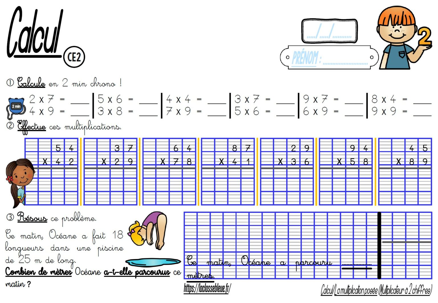 CE2-Calcul-La multiplication posée (Multiplicateur à 2 chiffres ...