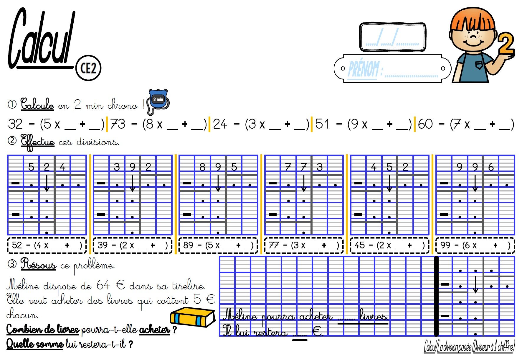 CE2-Calcul-La division posée - laclassebleue, site de partage de ...