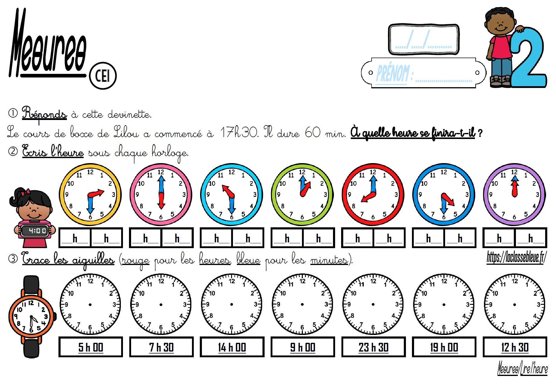 CE1-Mesures-Lire l’heure-Les fiches d’activité - laclassebleue, site de ...