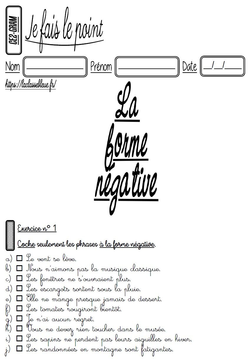 CE2-Grammaire-Les évaluations - laclassebleue, site de partage de ...