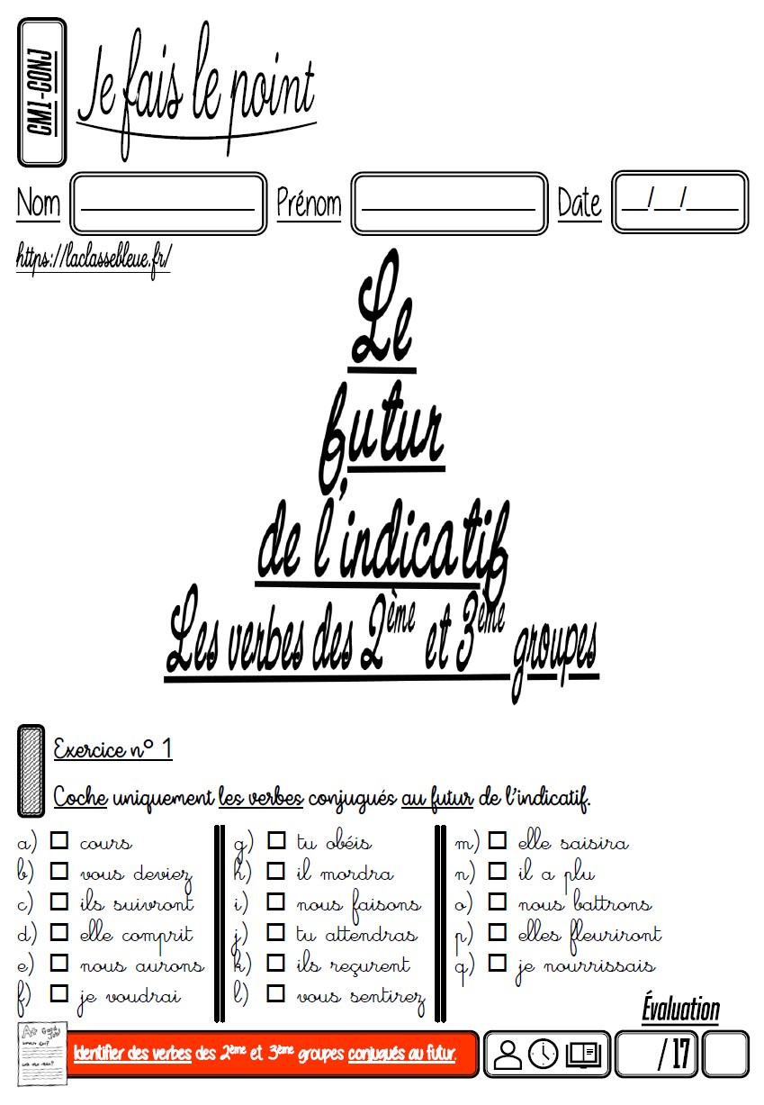 CM-Conjugaison-Les évaluations - laclassebleue, site de partage de ...