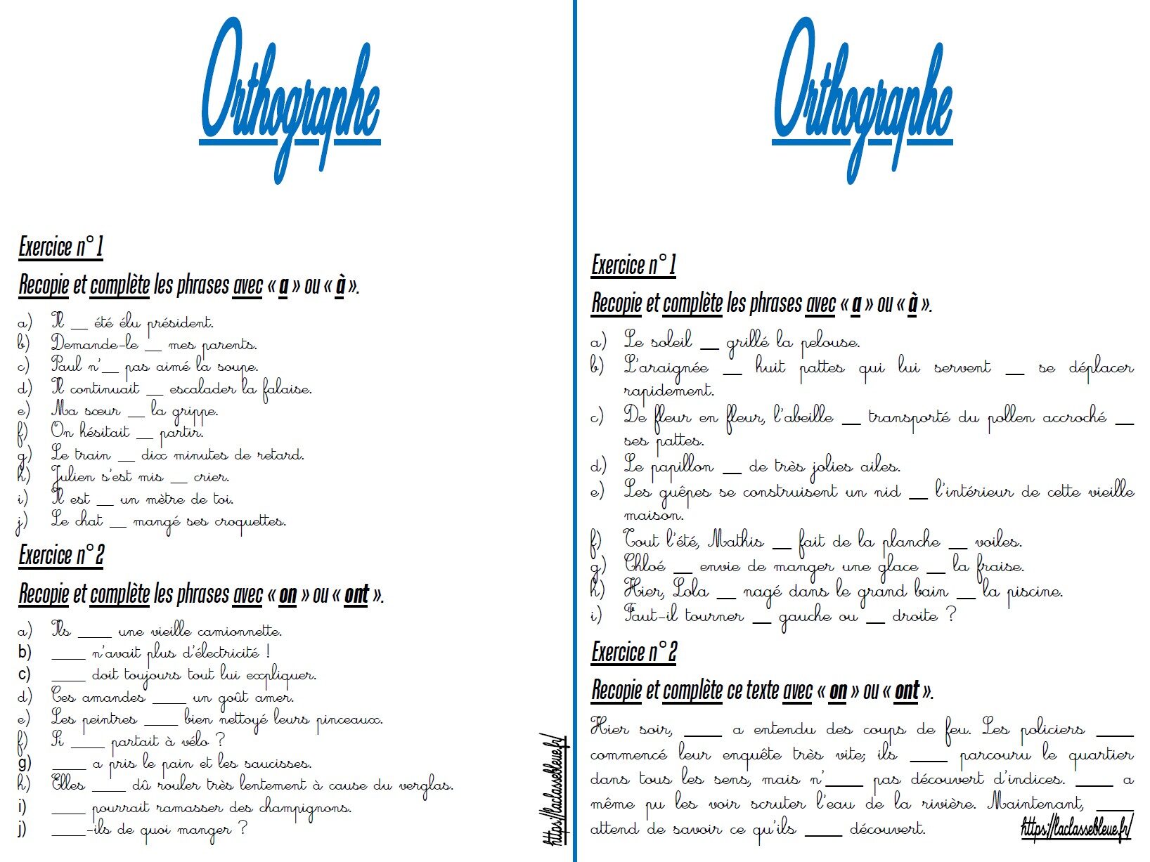 CM-Orthographe-Les fiches d’exercices - laclassebleue, site de partage ...