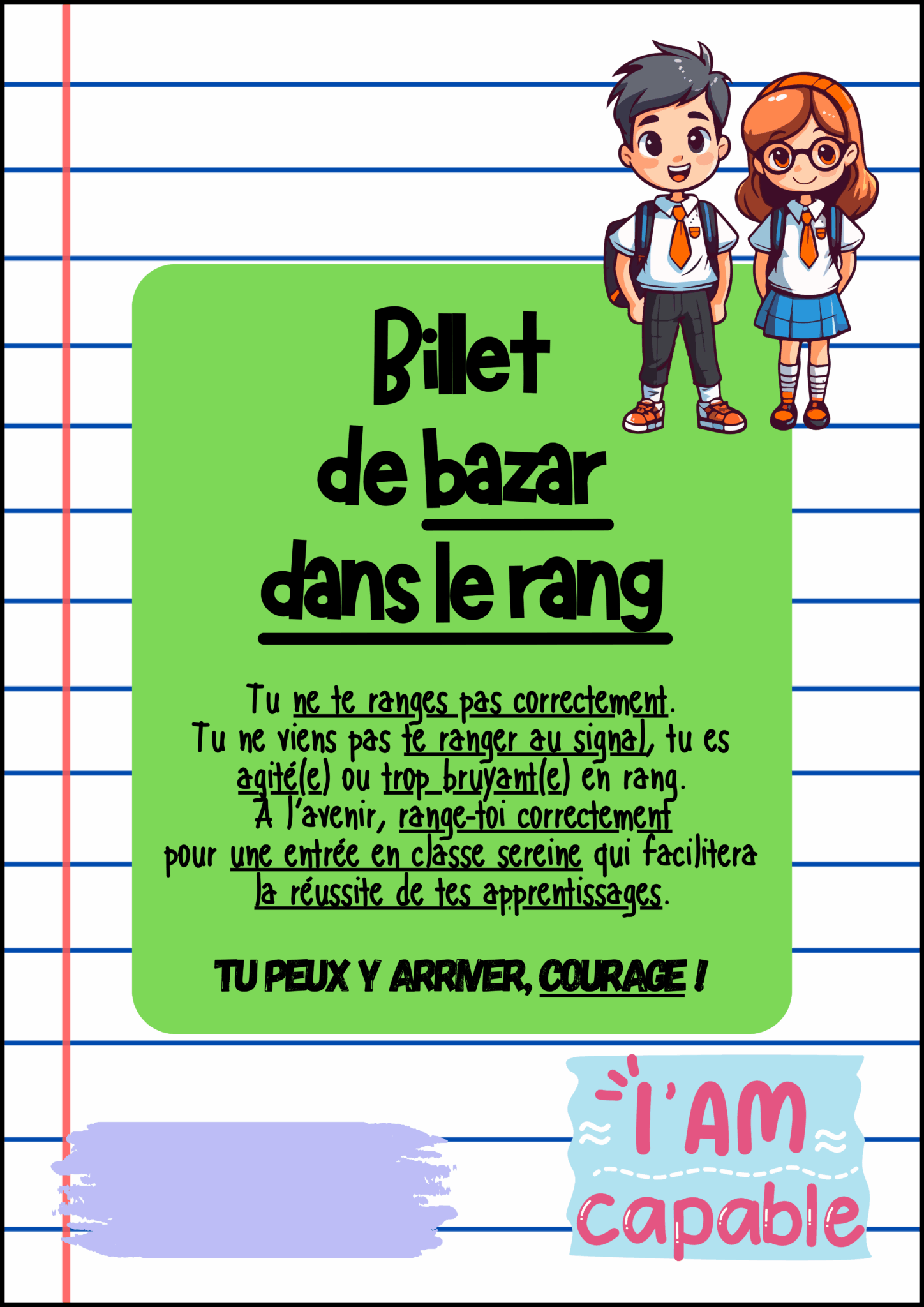 La gestion du comportement-Les billets de comportement (Version 2025 ...